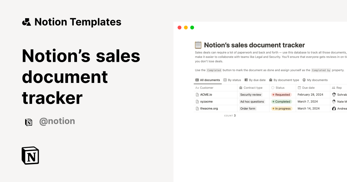 Notion’s sales document tracker 2025 Template | Notion Marketplace