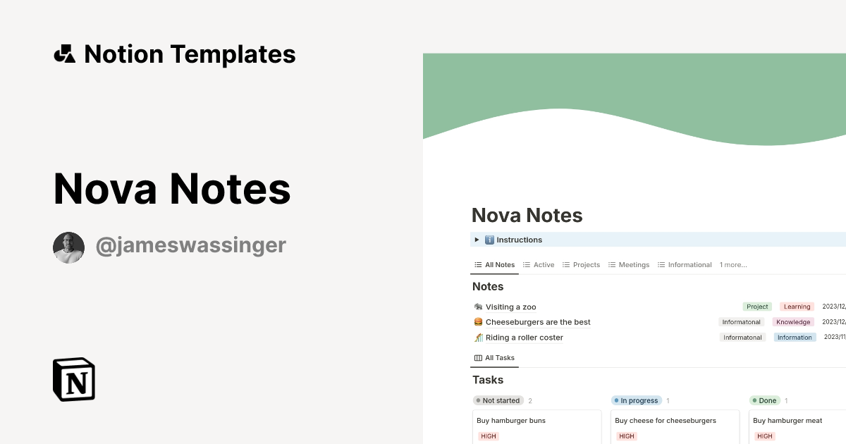 Nova Notes Template | Notion Marketplace