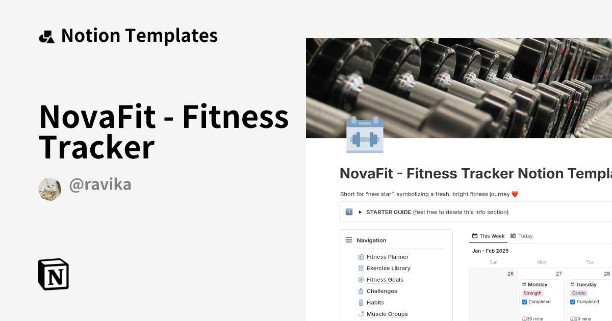NovaFit - Fitness Tracker Template by Ravika | Notion Marketplace