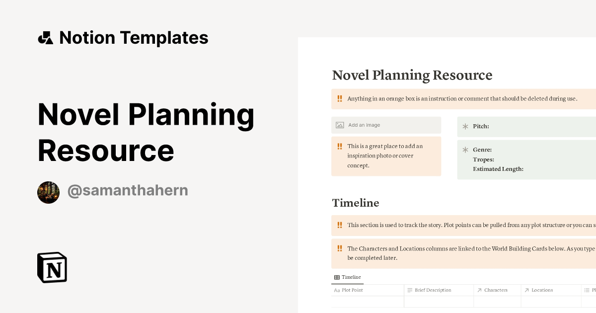 Novel Planning Resource Template | Notion Marketplace