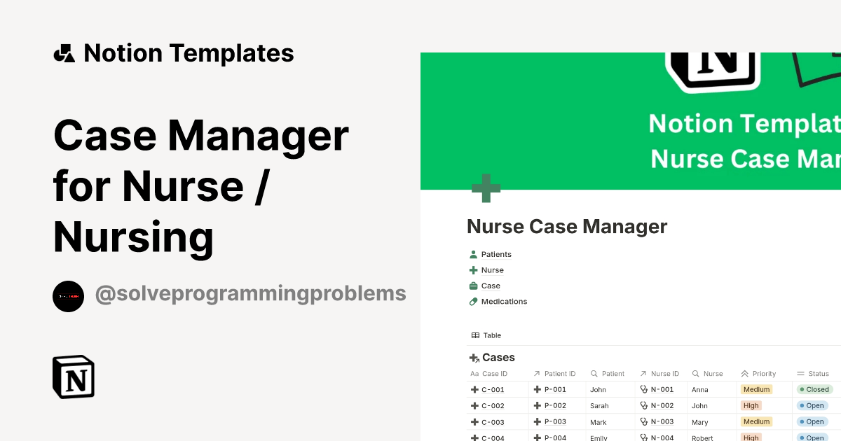 Case Manager for Nurse / Nursing Template | Notion Marketplace