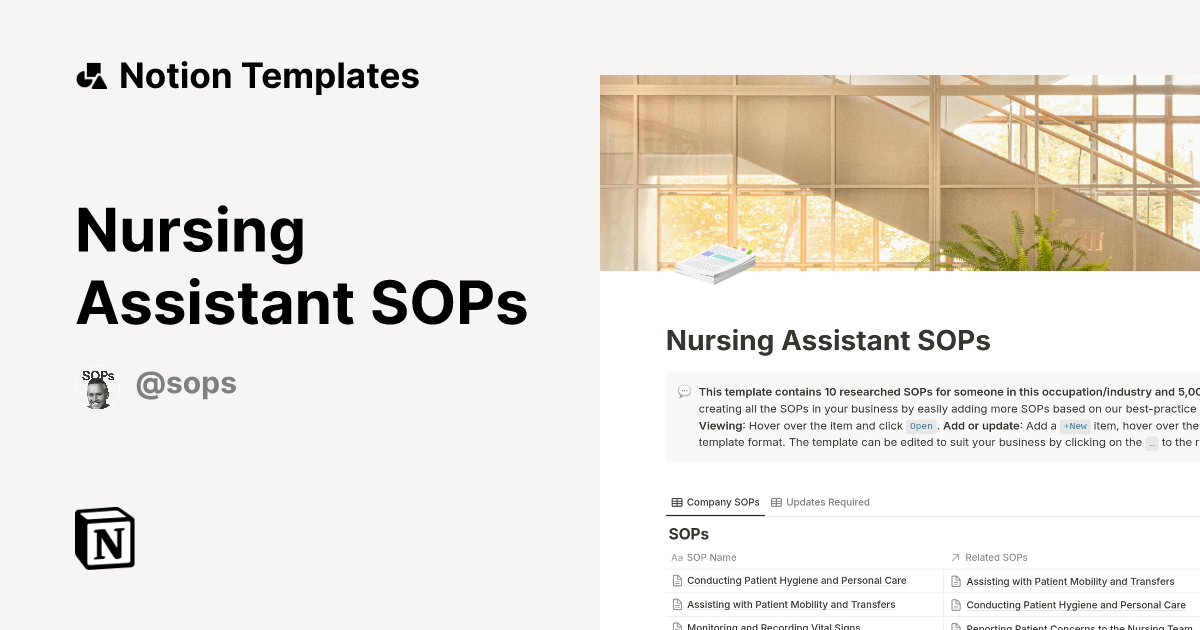Nursing Assistant SOPs Template by SOPs | Notion Marketplace