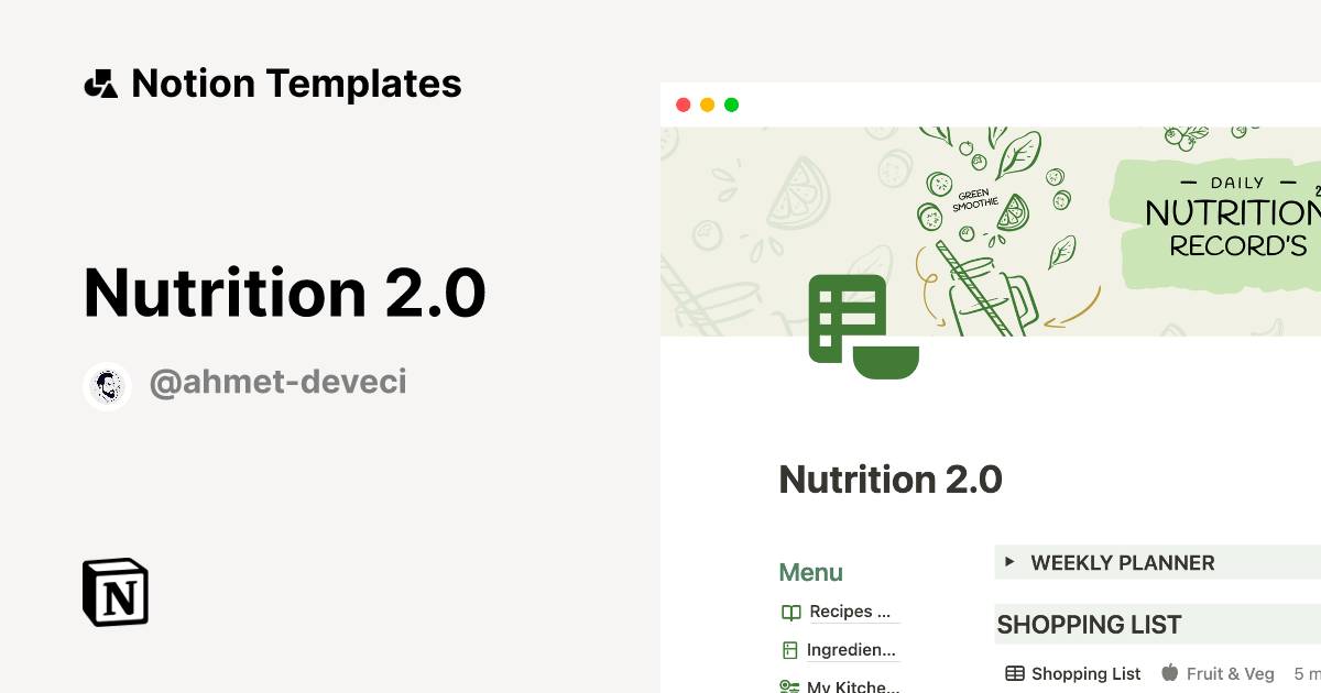 Nutrition 2.0 Template | Notion Marketplace
