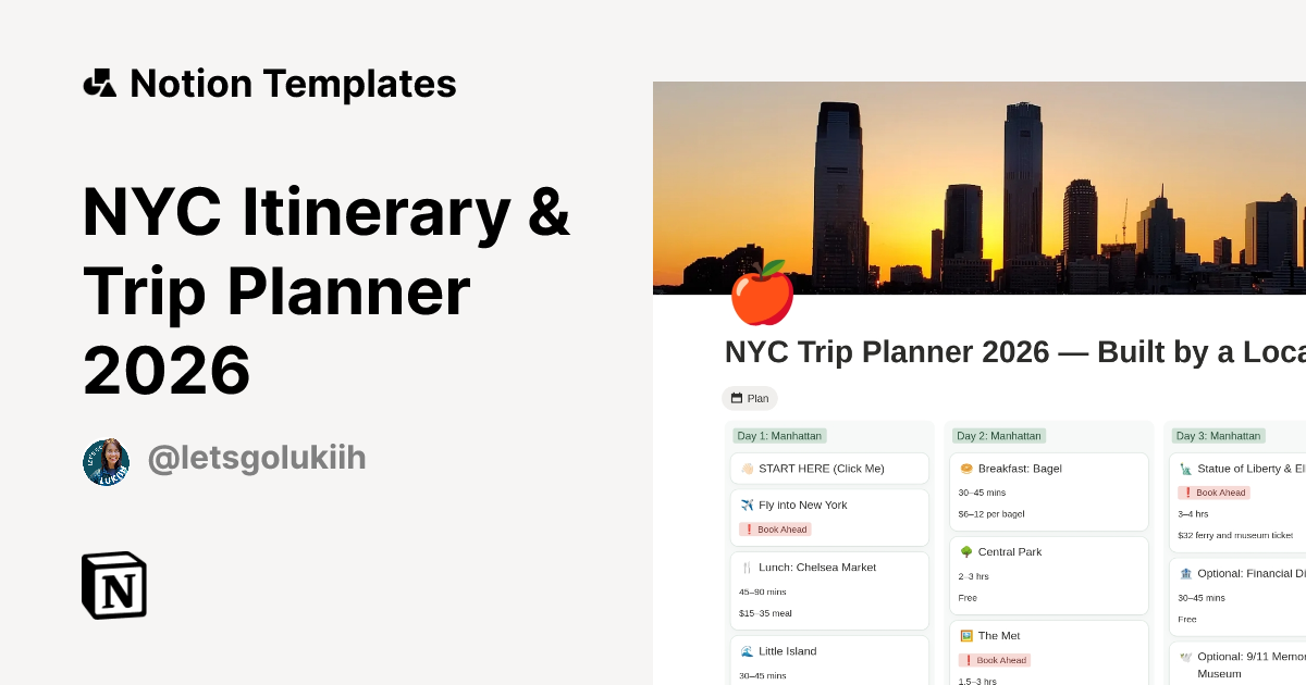 NYC Itinerary & Trip Planner 2026 Template | Notion Marketplace