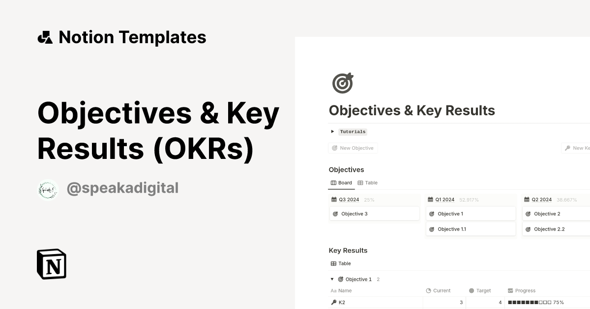Objectives & Key Results (OKRs) Template by SpeakADigital | Notion ...