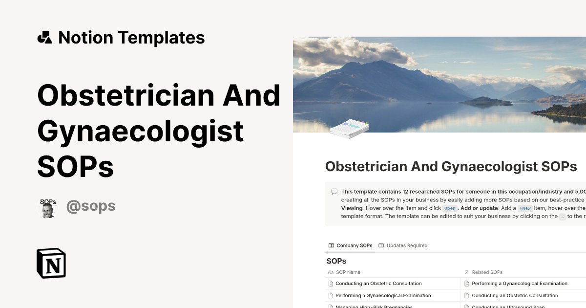 Obstetrician And Gynaecologist SOPs Template by SOPs | Notion Marketplace