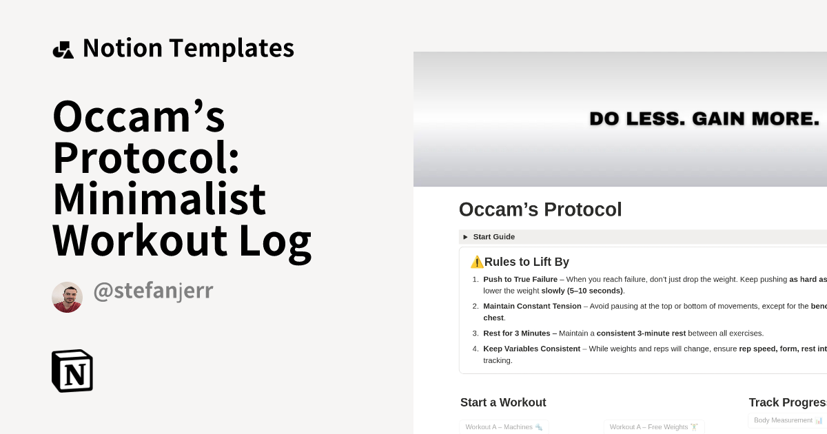 Occam’s Protocol: Minimalist Workout Log Template | Notion Marketplace