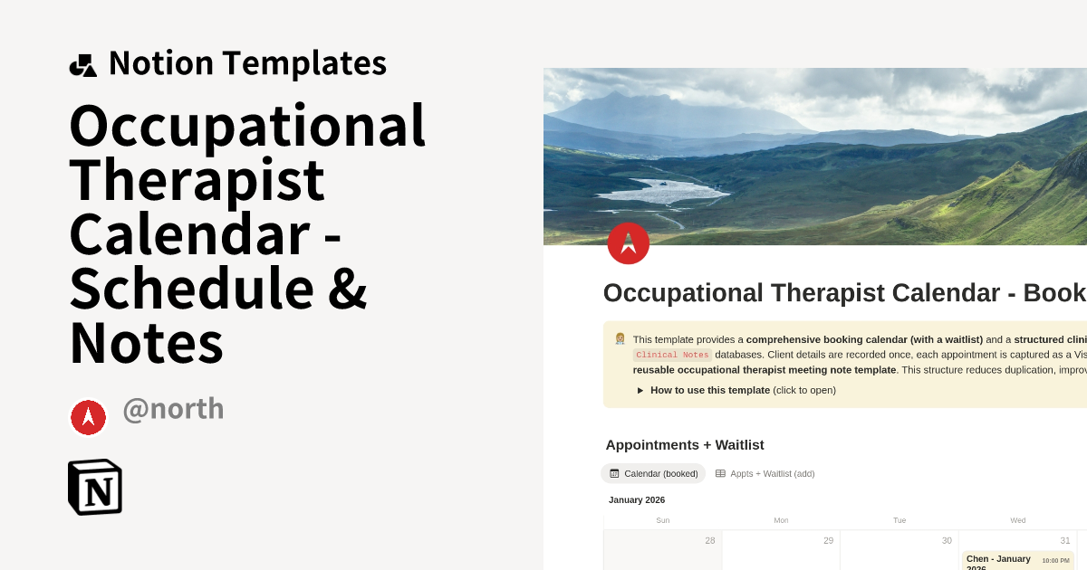 Occupational Therapist Calendar - Schedule & Notes Template | Notion ...