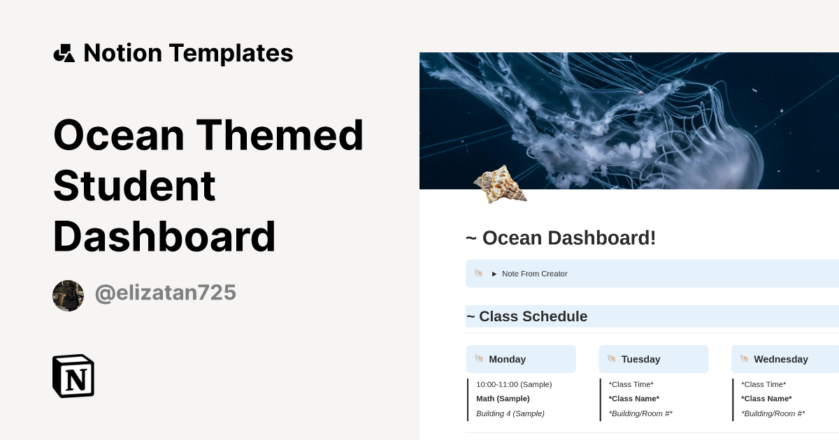 Ocean Themed Student Dashboard Template | Notion Marketplace