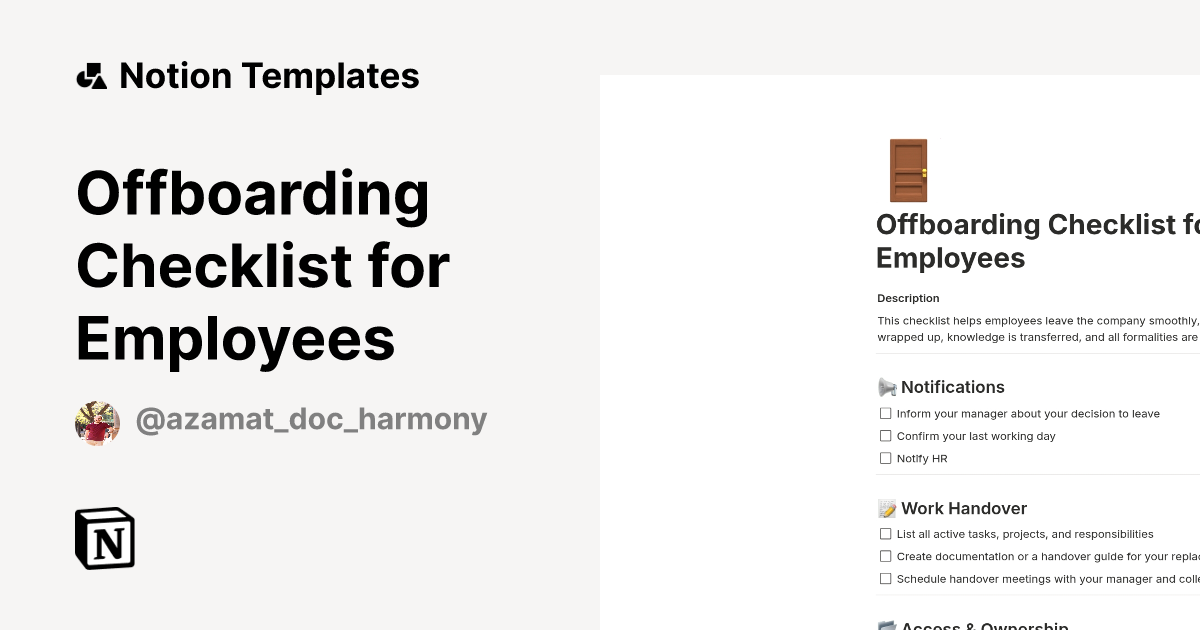 Offboarding Checklist for Employees Template by DocHarmony.me | Notion ...