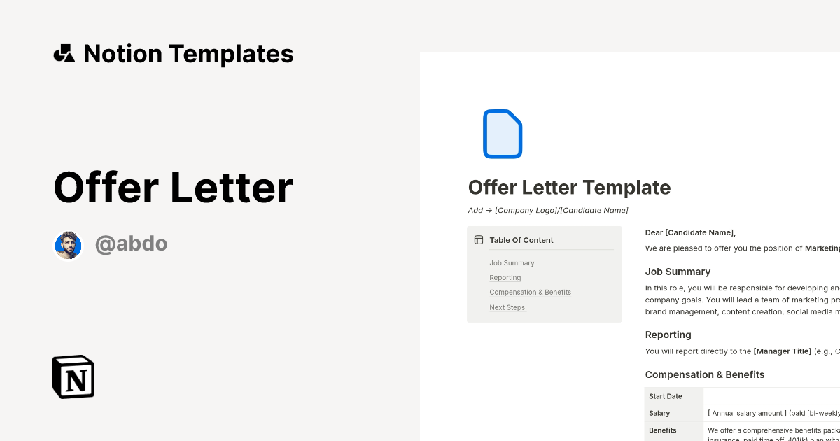 Offer Letter Template | Notion Marketplace