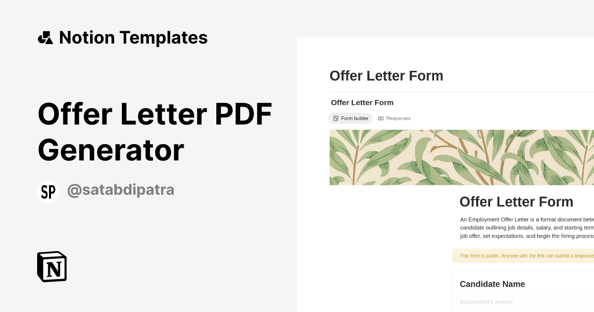 Offer Letter PDF Generator Template | Notion Marketplace