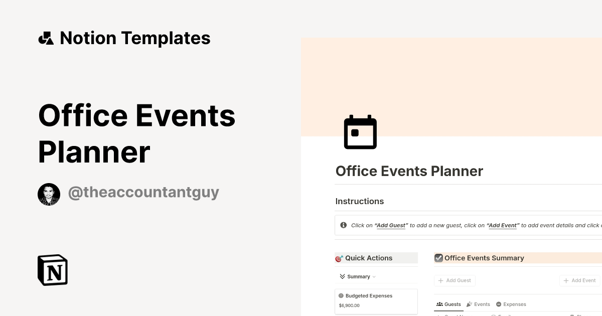 Office Events Planner Template by theaccountantguy | FinanceGuy ...