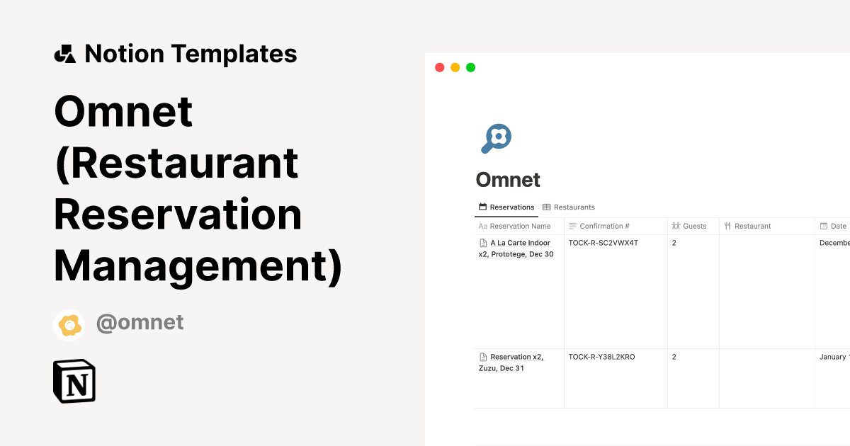 Omnet (Restaurant Reservation Management) Template by Omnet | Notion Marketplace