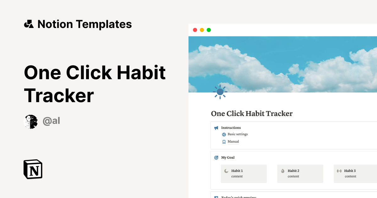 One Click Habit Tracker Template by AL | Notion Marketplace