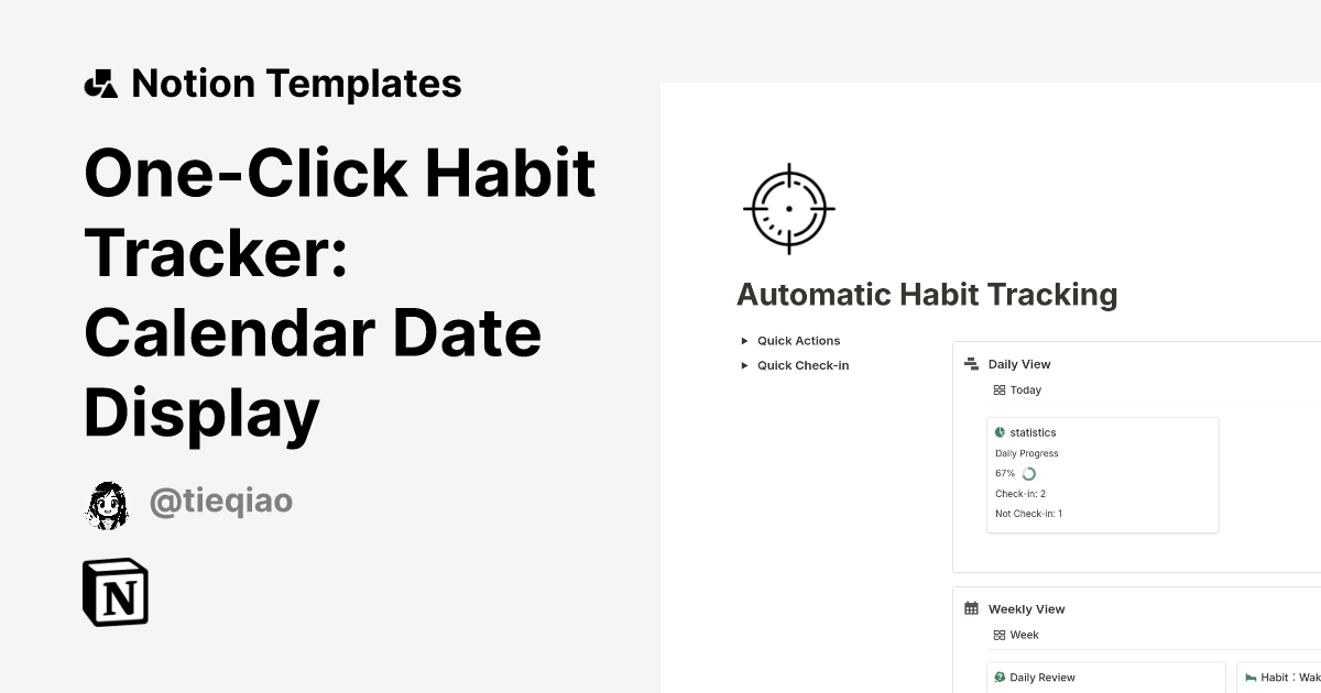One-Click Habit Tracker: Calendar Date Display Template by TieQiao ...