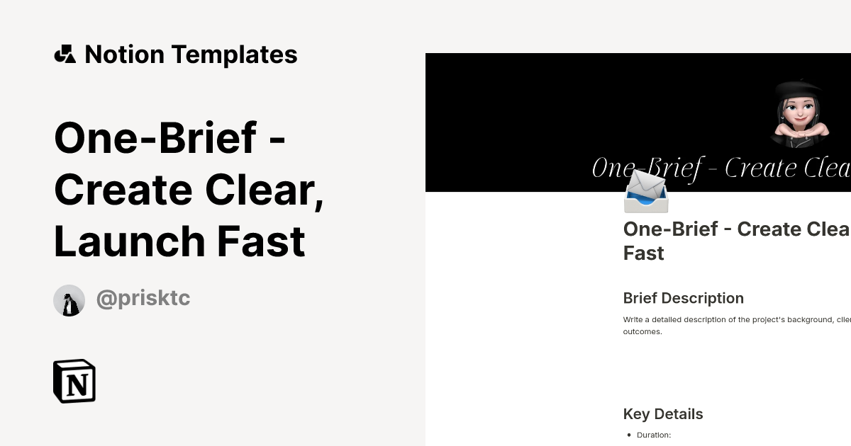 One-Brief - Create Clear, Launch Fast Template by Pris Kwok | Notion ...