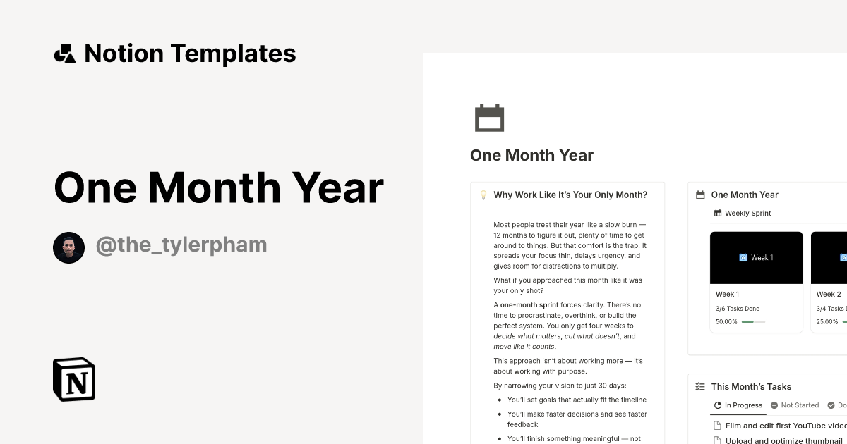 One Month Year Template | Notion Marketplace