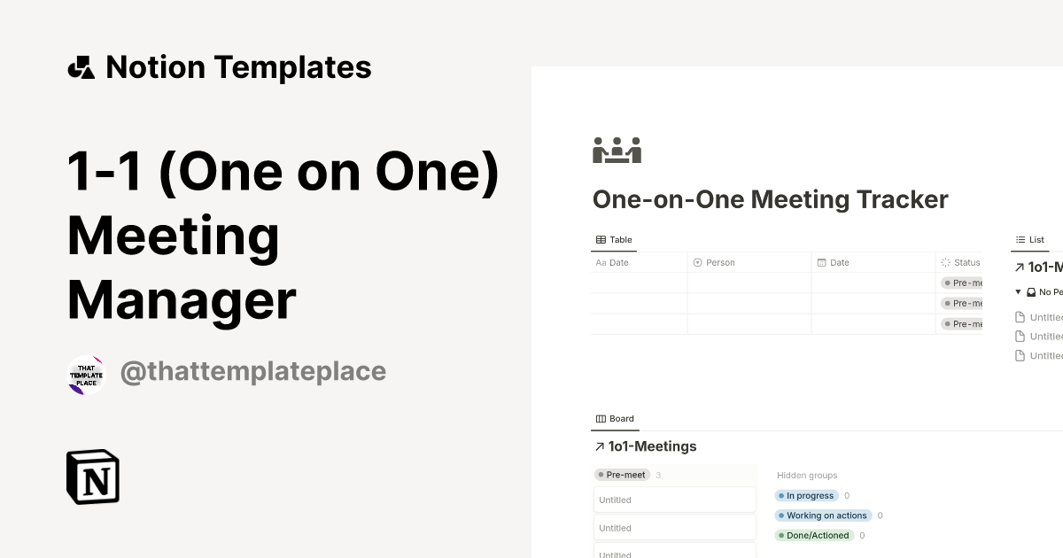 1-1 (One on One) Meeting Manager Template by ThatTemplatePlace | Notion ...