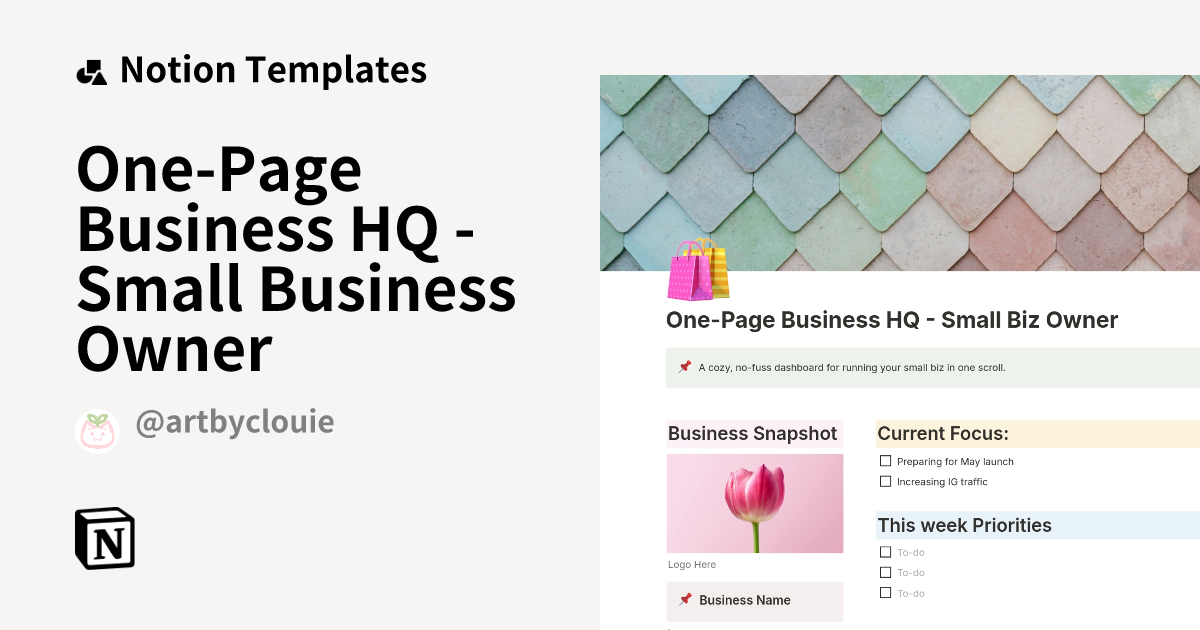 One-Page Business HQ - Small Business Owner Template | Notion Marketplace
