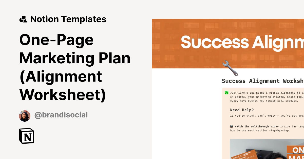 One-Page Marketing Plan (Alignment Worksheet) Template | Notion Marketplace