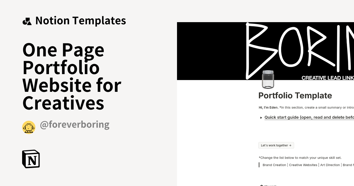One Page Portfolio Website for Creatives Template by Eden | Notion ...