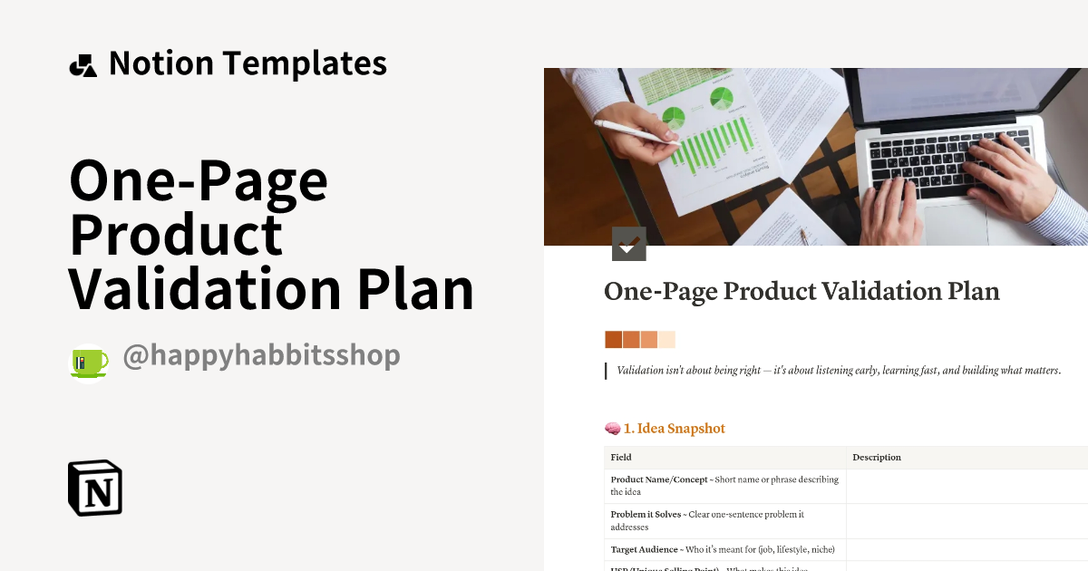 One-Page Product Validation Plan Template | Notion Marketplace