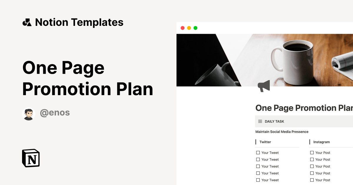 One Page Promotion Plan Template | Notion Marketplace