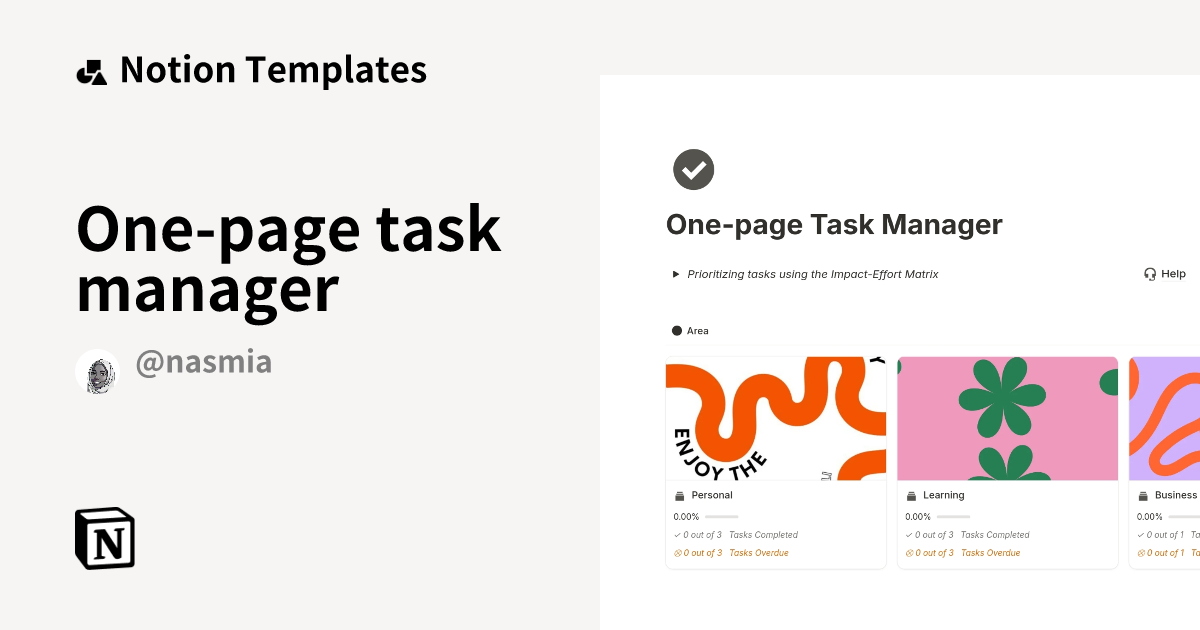 One-page task manager Template by Nasmia | Notion Marketplace