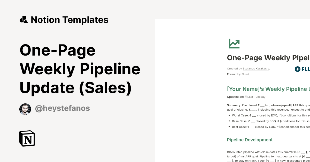 One-Page Weekly Pipeline Update (Sales) Template | Notion Marketplace