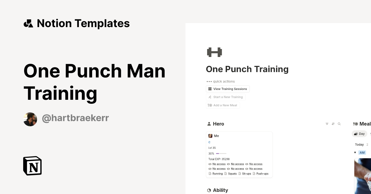 One Punch Man Training Template | Notion Marketplace