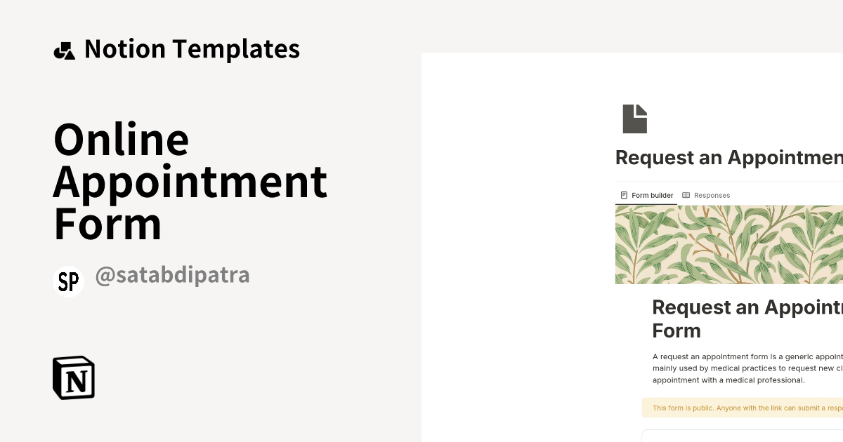 Online Appointment Form Template by Satabdi Patra | Notion Marketplace