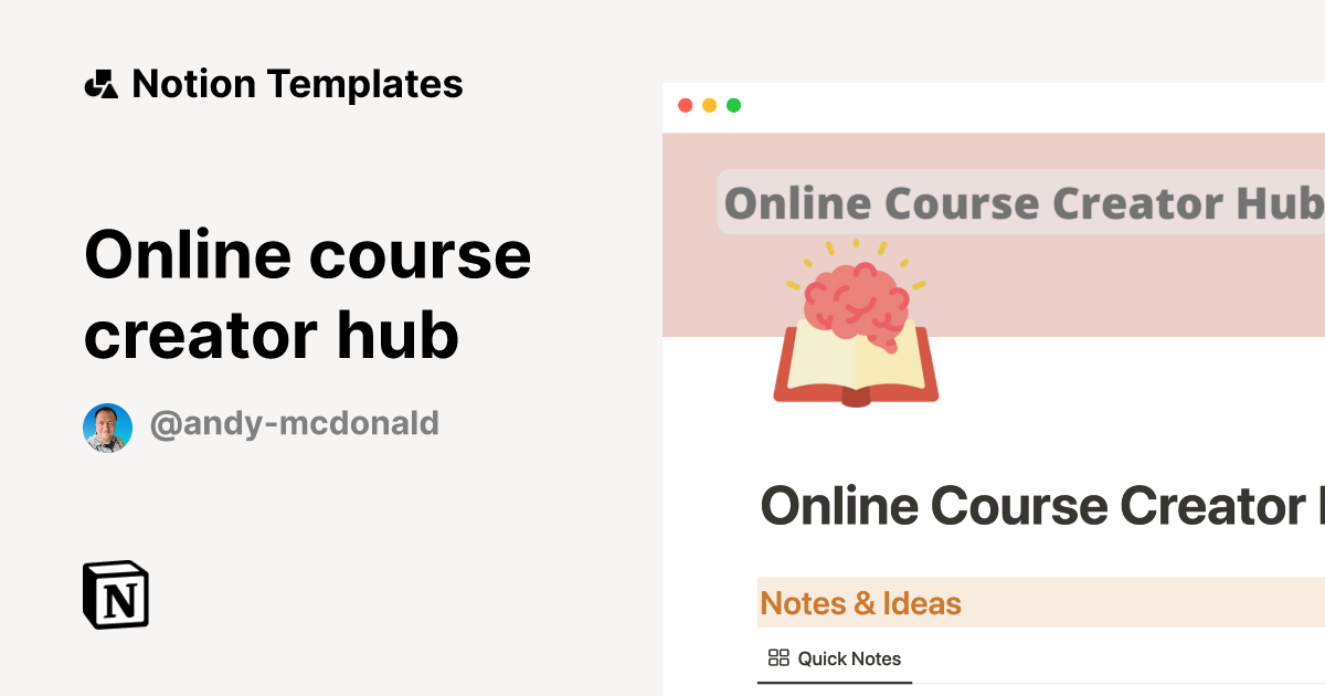 Online course creator hub Template by Andy McDonald | Notion Marketplace