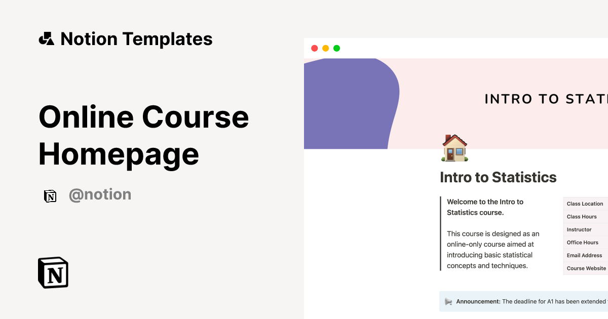Online Course Homepage 2026 Template | Notion Marketplace