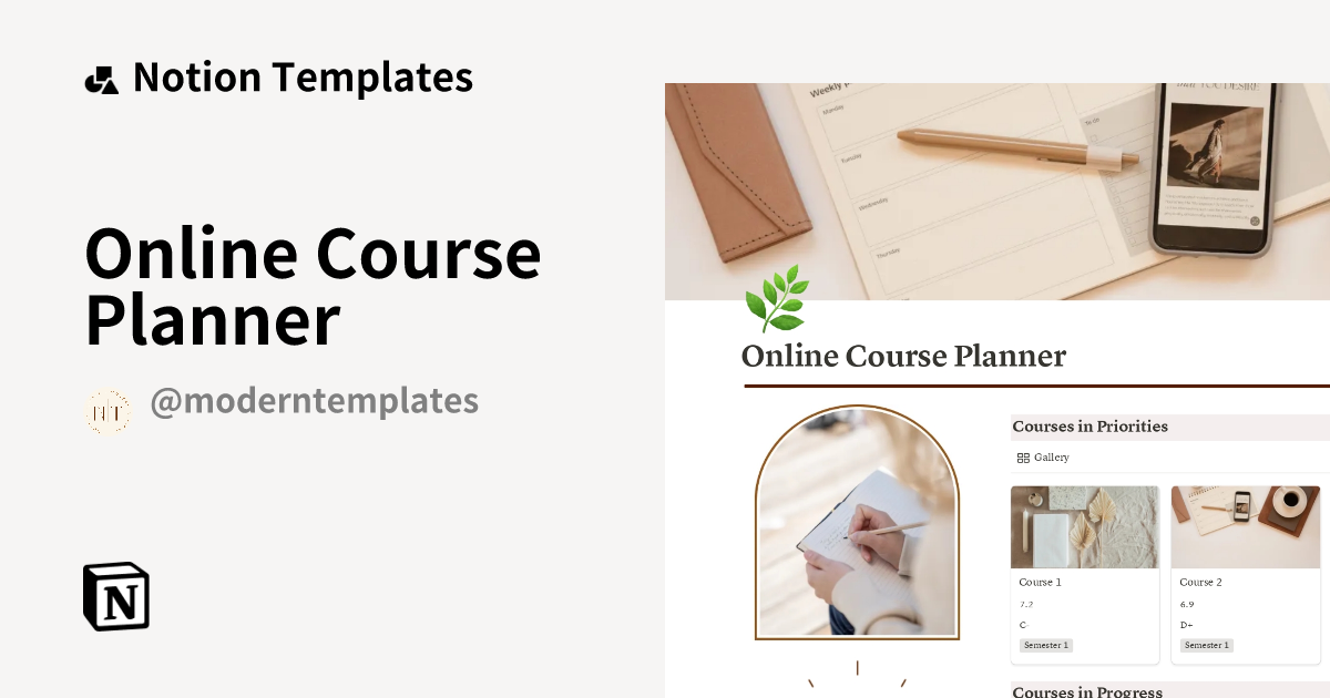 Online Course Planner Template by ModernTemplates | Notion Marketplace