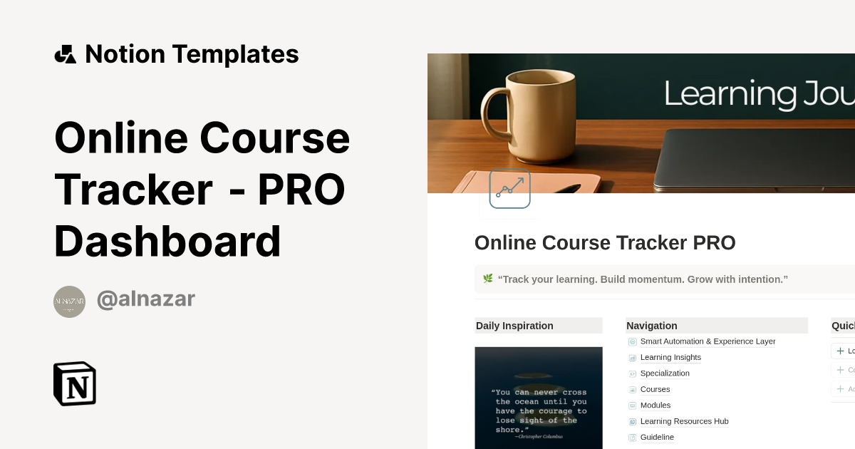 Online Course Tracker - PRO Dashboard Template | Notion Marketplace