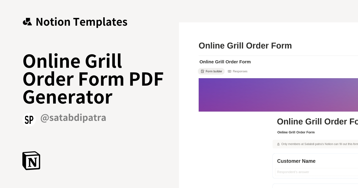 Online Grill Order Form PDF Generator Template by Satabdi Patra ...
