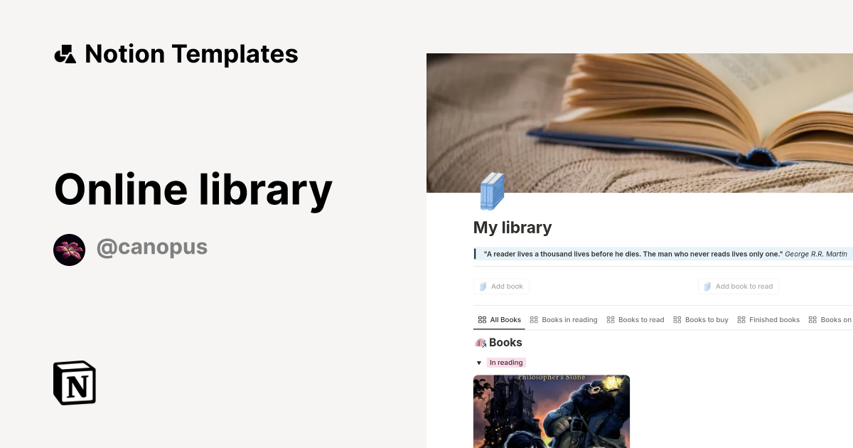 Online library Template by Canopus | Notion Marketplace