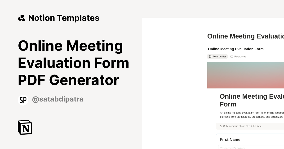 Online Meeting Evaluation Form PDF Generator Template by Satabdi Patra ...