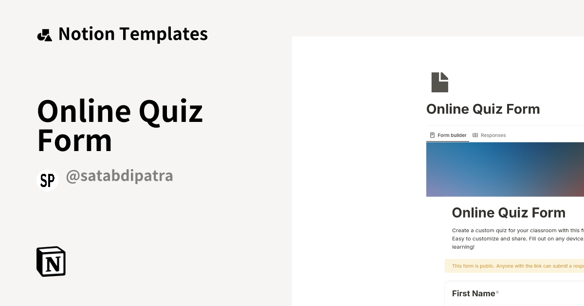 Online Quiz Form Template | Notion Marketplace