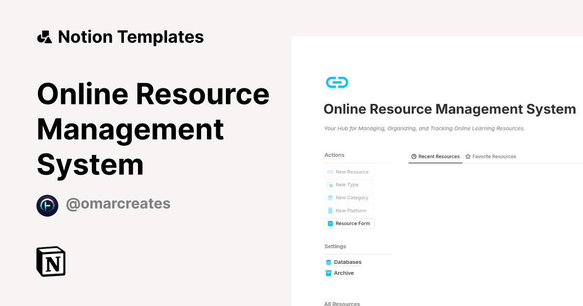 Online Resource Management System Template | Notion Marketplace