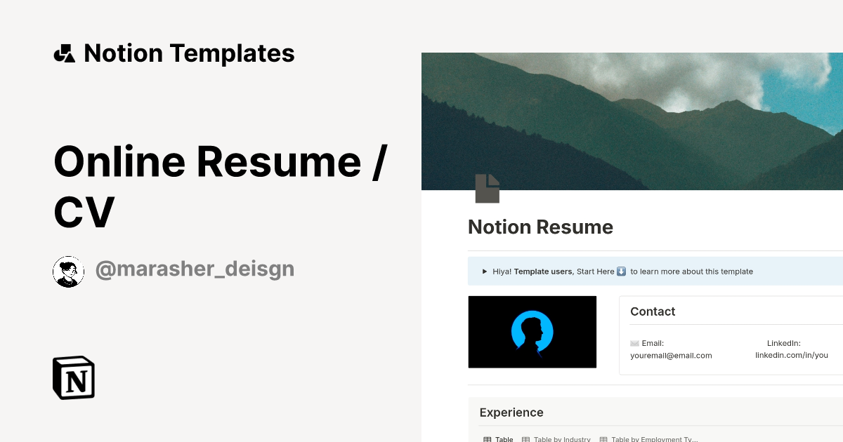 Online Resume / CV Template | Notion Marketplace