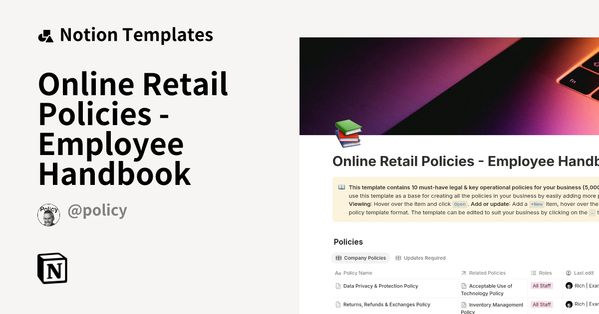 Online Retail Policies - Employee Handbook Template by Policy | Notion ...