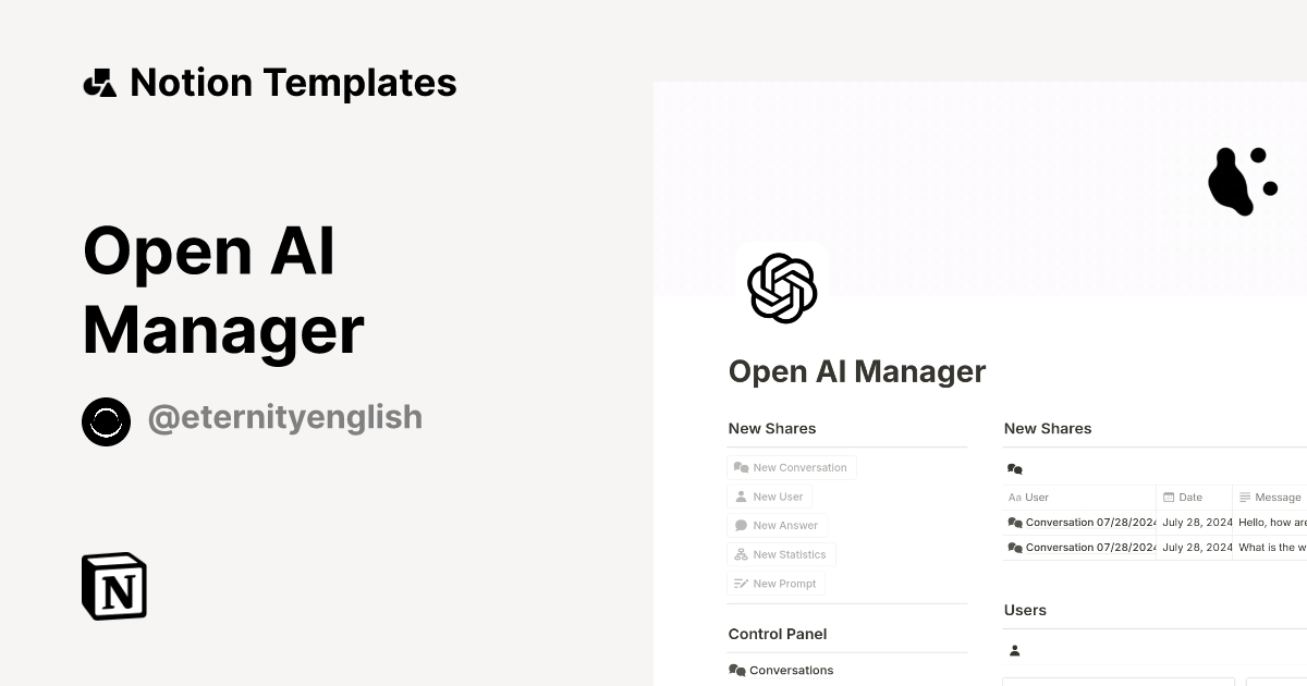 Open AI Manager Template by Eternity | Notion Marketplace