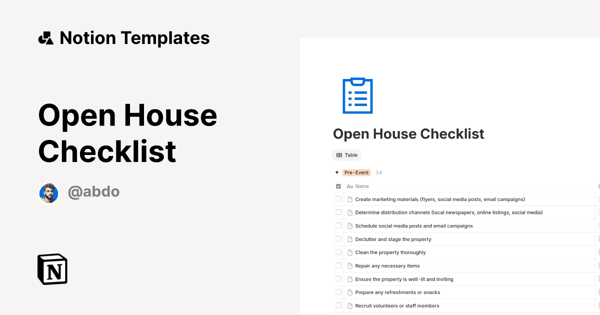 Open House Checklist Template | Notion Marketplace