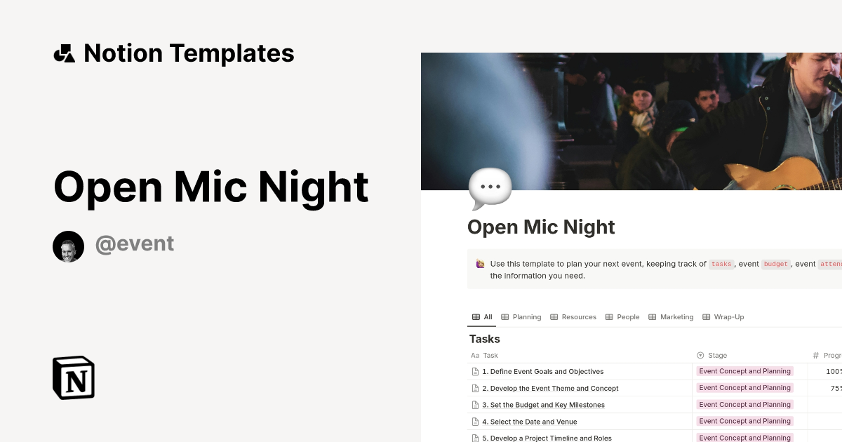 Open Mic Night Template by Event | Notion Marketplace