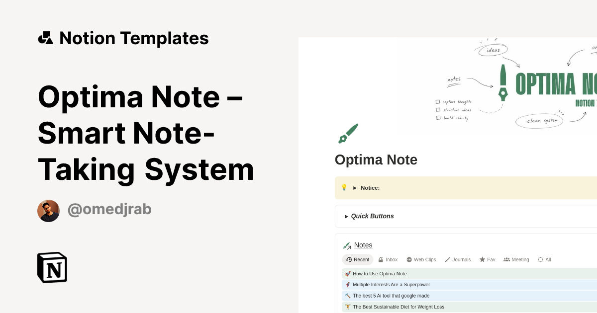 Optima Note – Smart Note-Taking System Template by Oussama Medjrab ...