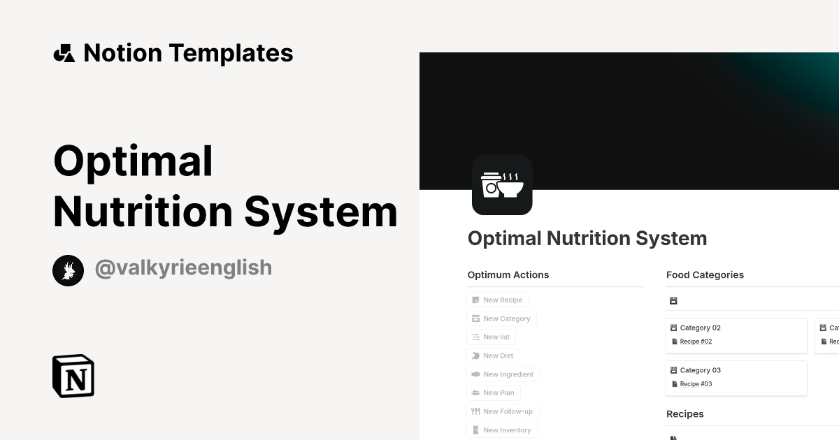 Optimal Nutrition System Template by Valkyrie | Notion Marketplace