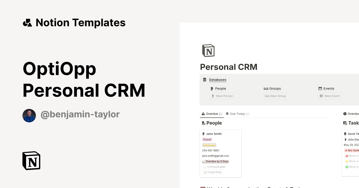 OptiOpp Personal CRM Template by Benjamin Taylor | Notion Marketplace