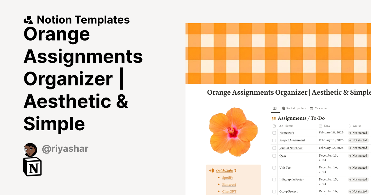 Orange Assignments Organizer | Aesthetic & Simple Template | Notion Marketplace